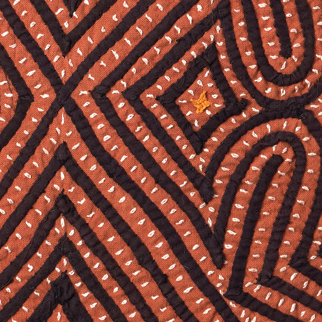 Kala Rama -Hand Appliqued Cushion with Embroidery - Terracotta and Bla ...