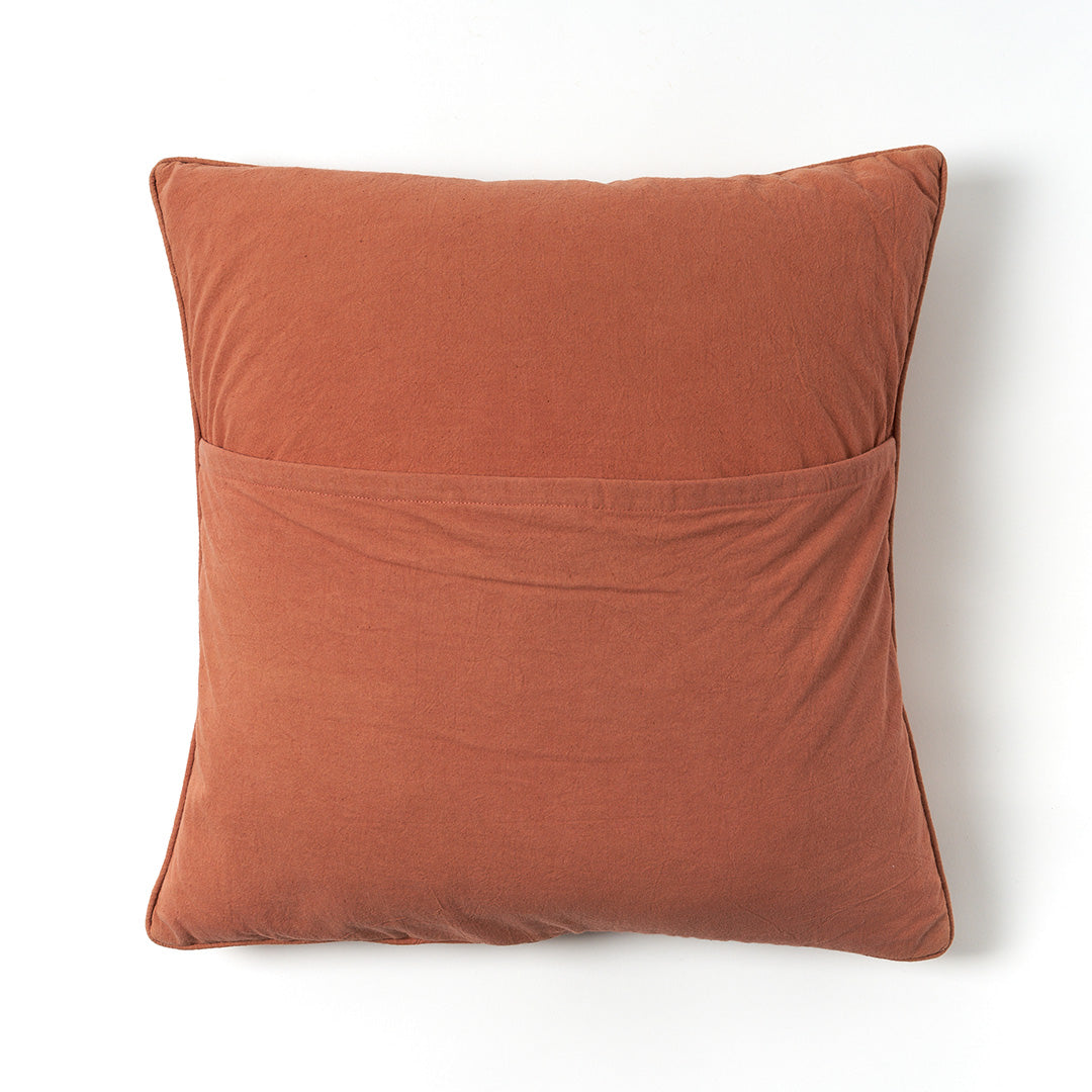 Kala Rama -Hand Appliqued Cushion with Embroidery - Terracotta and Bla ...